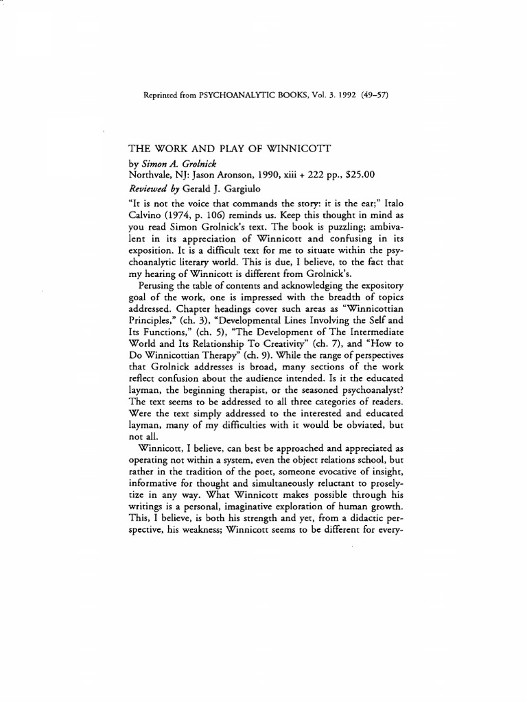 1992-Work and Play of Winnicott | PDF | Object Relations Theory ...