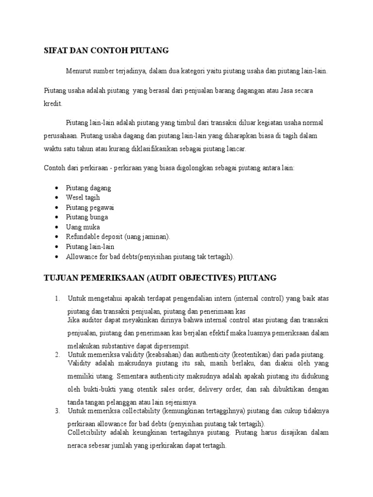 Sifat Dan Contoh Piutang | PDF