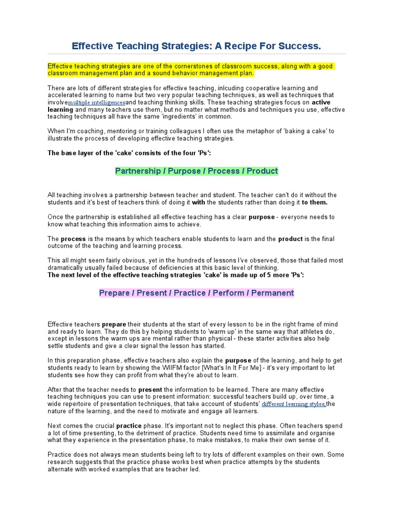 Effective Teaching Strategies | PDF | Learning Styles | Classroom ...