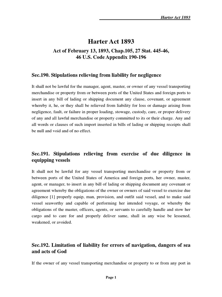 Harter Act | Bill Of Lading | Legal Concepts