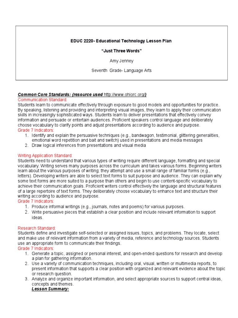 Technology Lesson Plan | PDF | Career & Growth