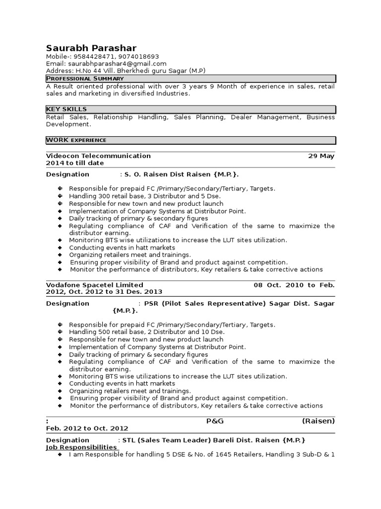 CV Saurabh Parashar | PDF | Microsoft Office | Marketing