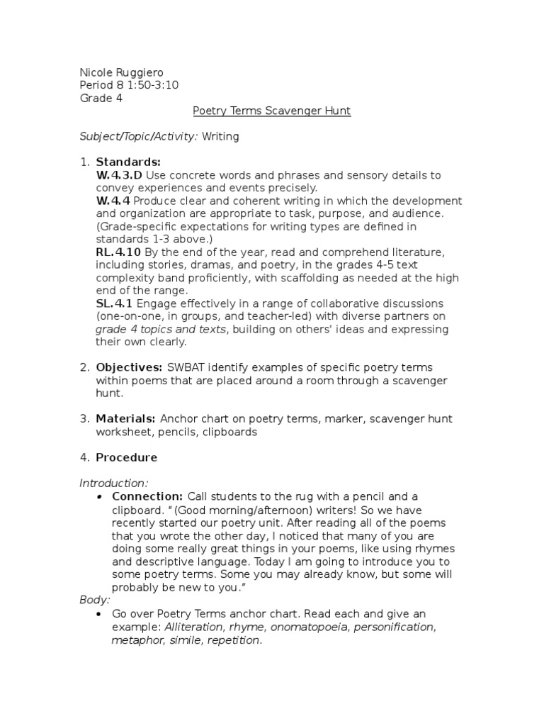 Poetry Terms Scavenger Hunt | PDF | Poetry | Semiotics