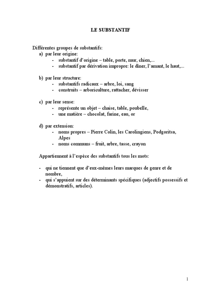 Comprendre le Substantif en Français | PDF | Nom (grammaire) | Nombre ...