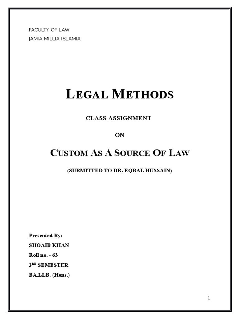 Custom Legal Method | PDF | Jurisprudence | Sources Of Law