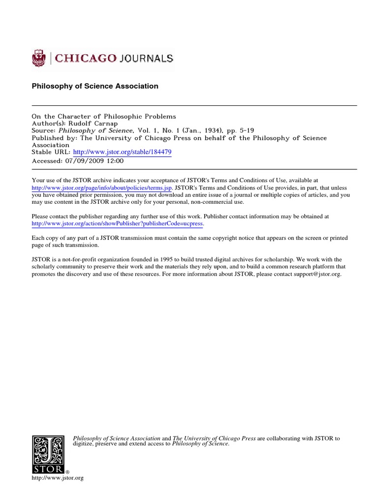 Carnap On The Character of Philosophic Problems (1934) | PDF ...