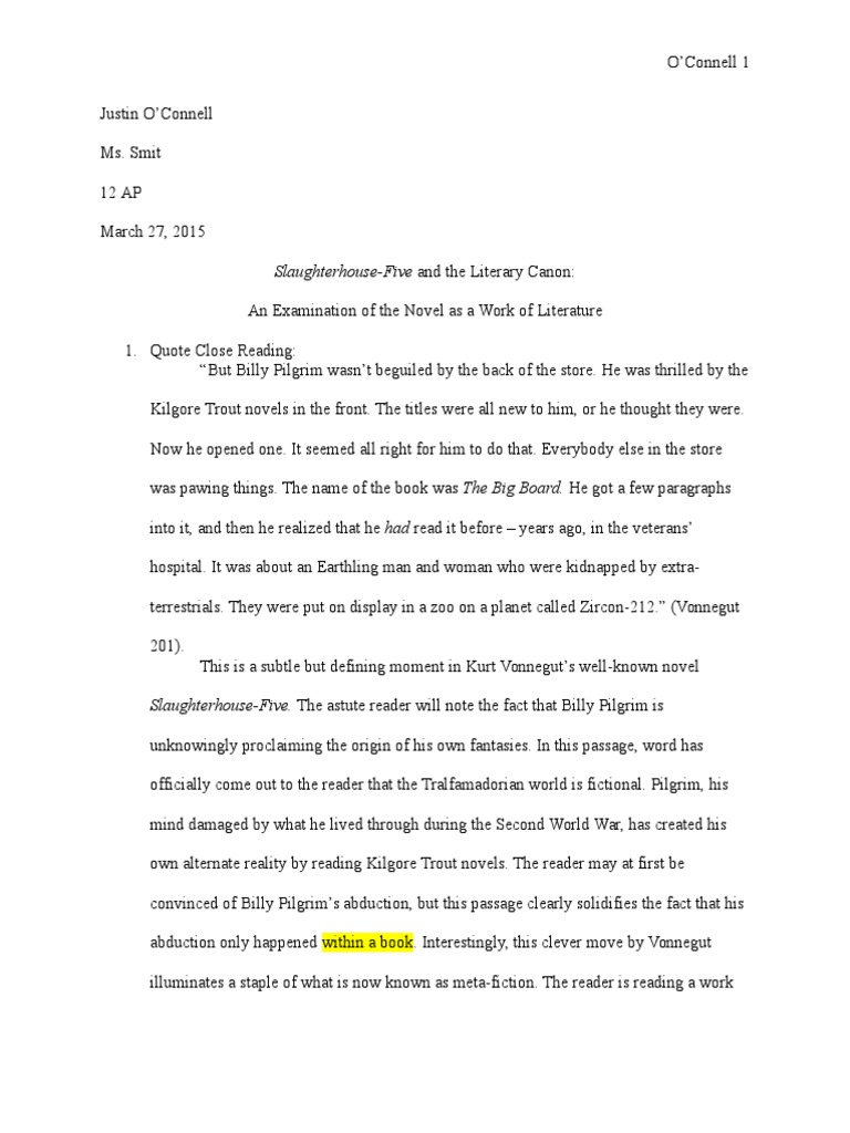 Slaughterhouse-Five: Meta-Fiction Analysis | PDF | Kurt Vonnegut