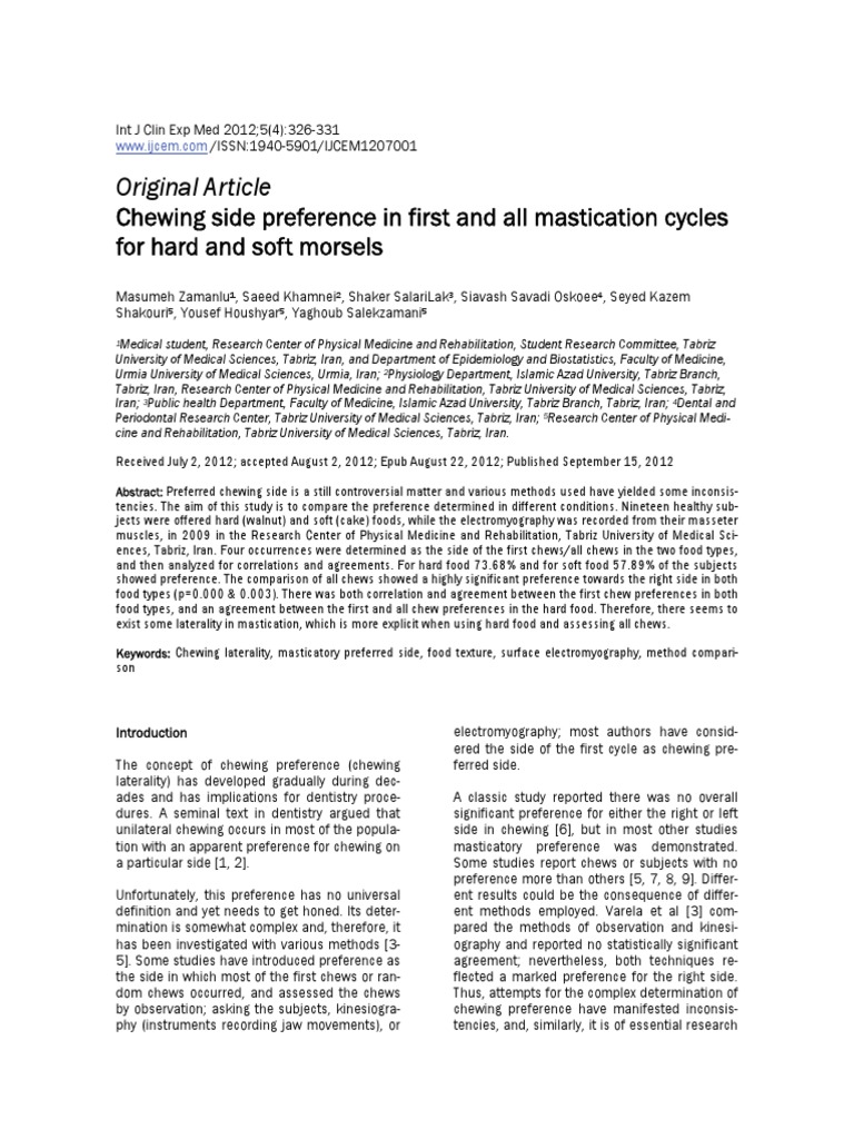 Chewing Mastication | PDF | Electromyography | Perception