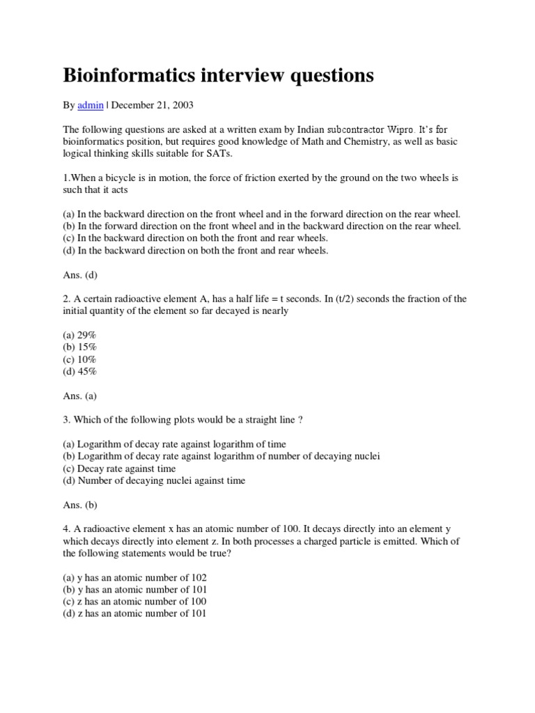 Bioinformatics Interview Questions | PDF | Radioactive Decay | Electron