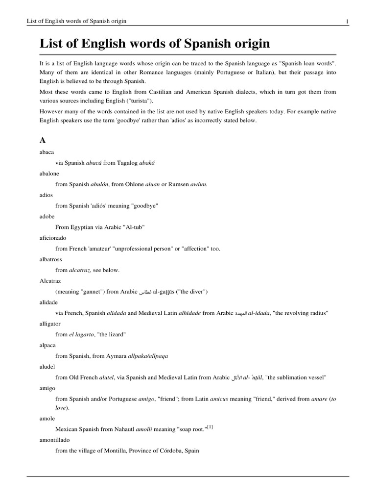 List of English Words of Spanish Origin | PDF | Languages