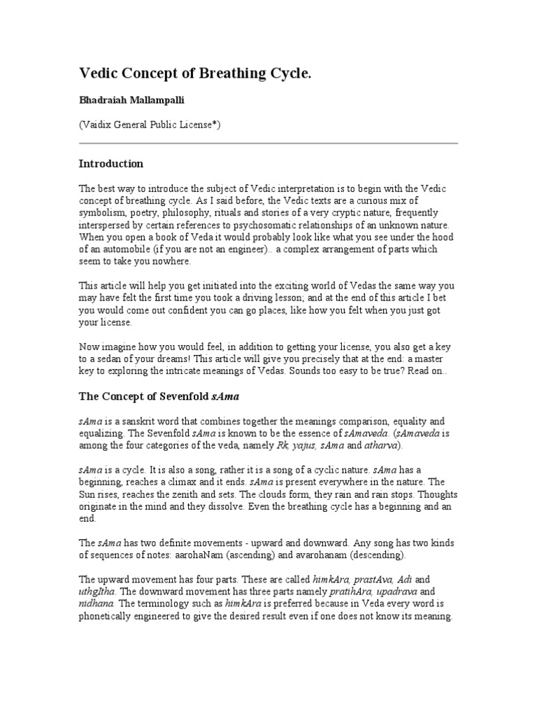 Vedic Concept of Breathing Cycle Bhadraiah Mallampalli | PDF | Vedas ...