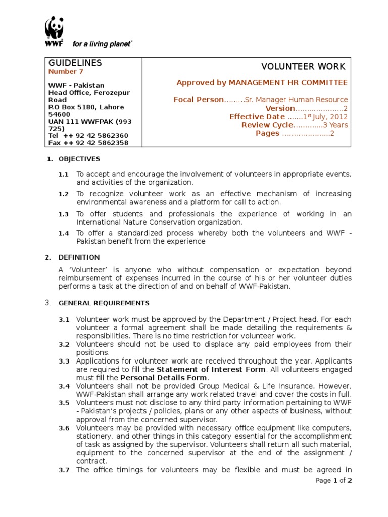 Guidelines Volunteer Work: Number 7 | PDF | Volunteering | Disclaimer