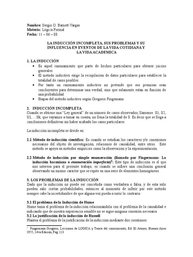 Resumen de Inducción Incompleta | PDF | Razonamiento inductivo ...