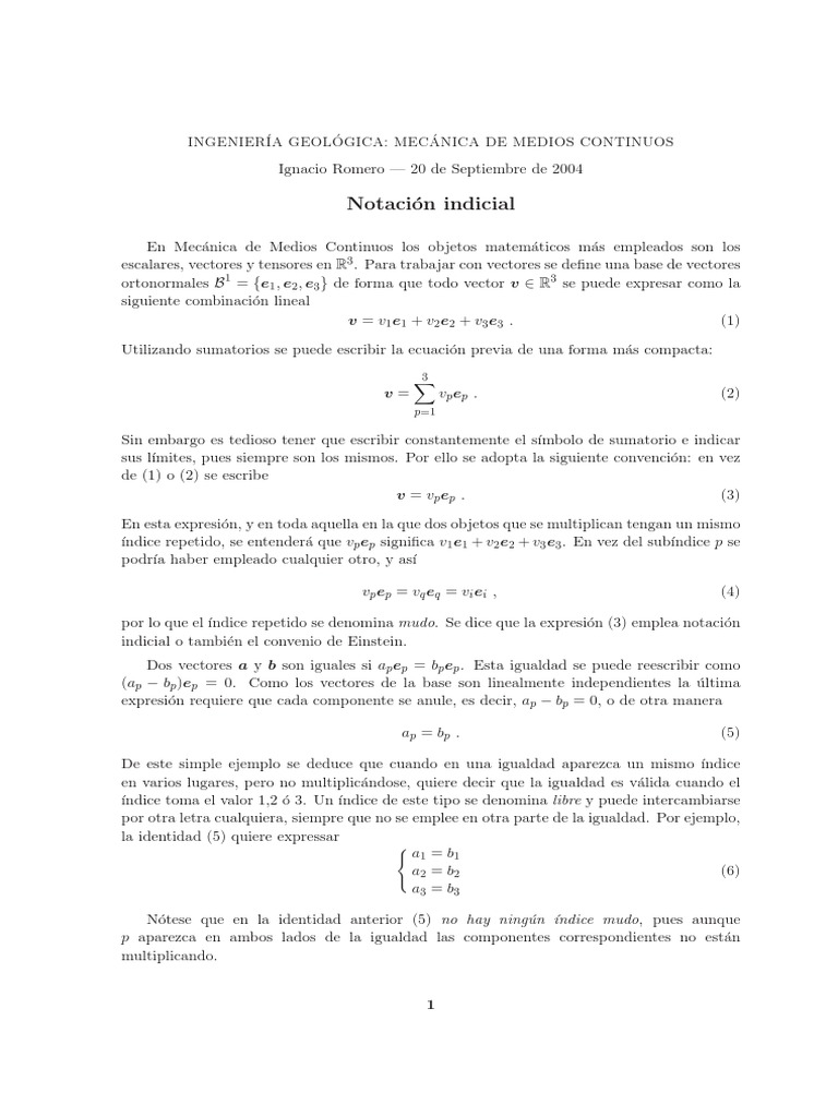 2-Introduccion A La Notacion Indicial | PDF | Tensor | Vector Euclidiano