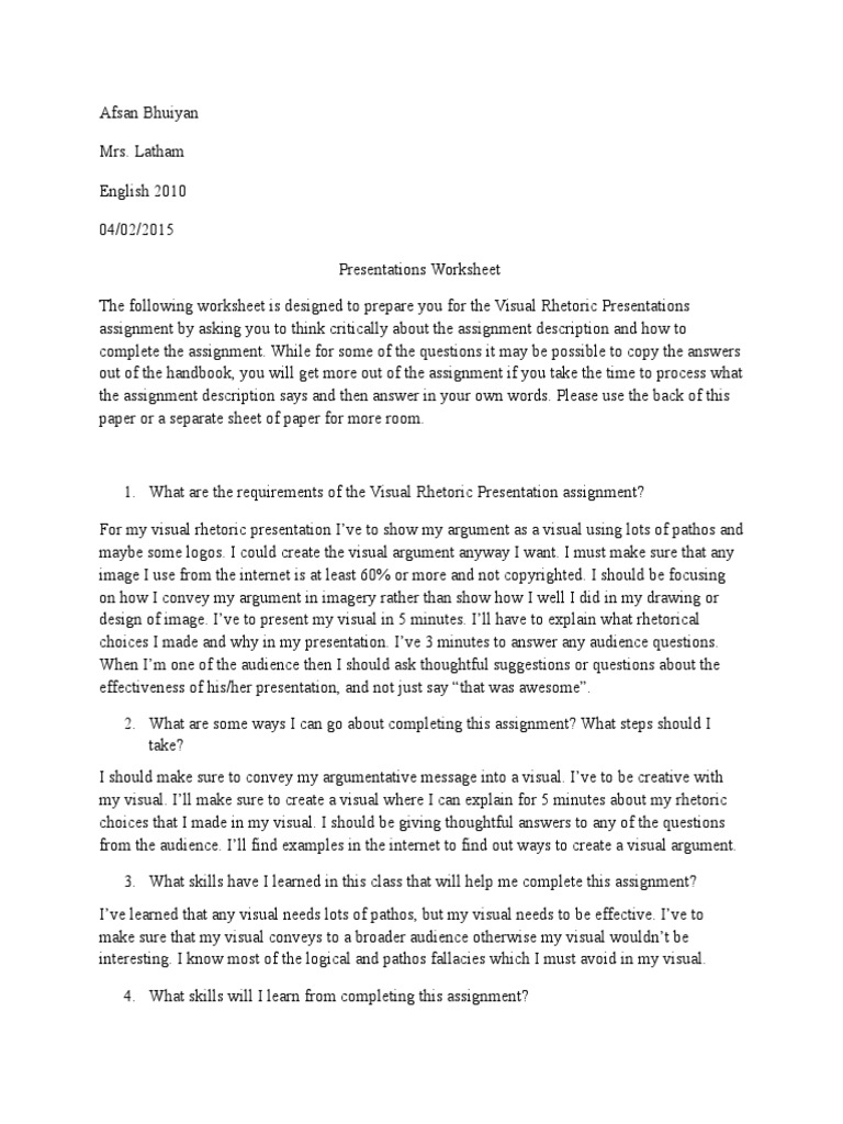 Visual Rhetoric PresentationWorksheet | PDF | Rhetoric | Argument