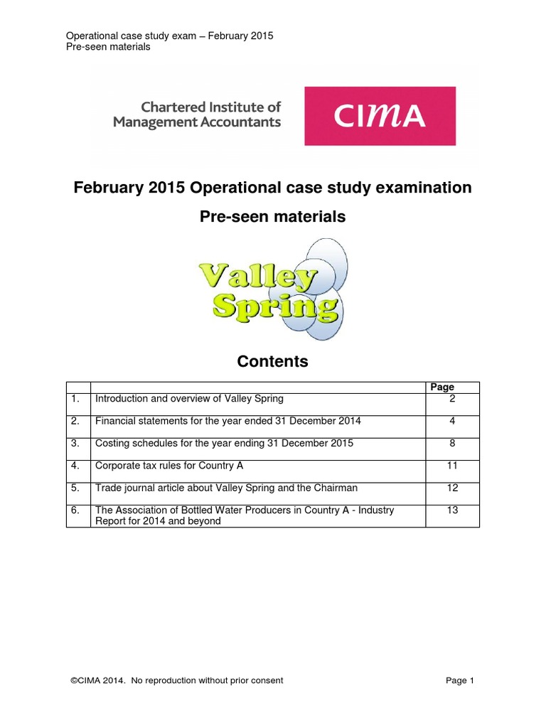 CIMA Operational Pre Seen Material June 2015 | PDF | Bottled Water ...