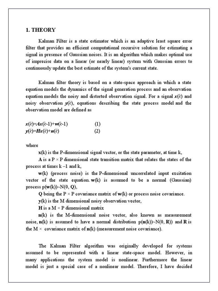 State Estimation Report Pdf Kalman Filter Algorithms