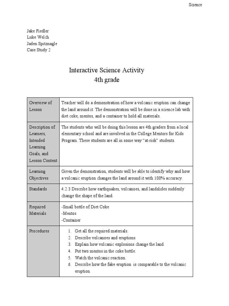 Interactive Science Activity 4th Grade | PDF | Volcano | Science ...