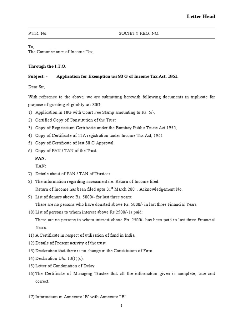 80G Format | PDF | Income Tax In India | Trust Law