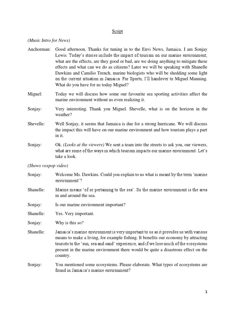 Script On Tourism and The Environment | PDF | Coral Reef | Coast