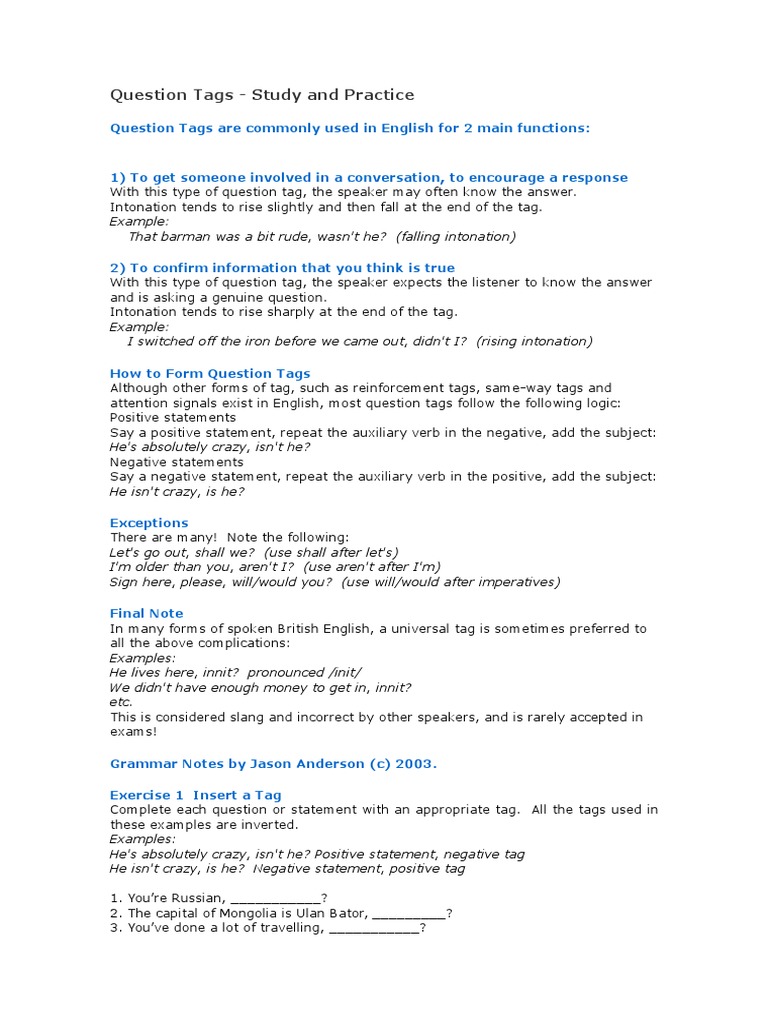 Question Tags Rules and Practice | PDF | Question | Onomastics