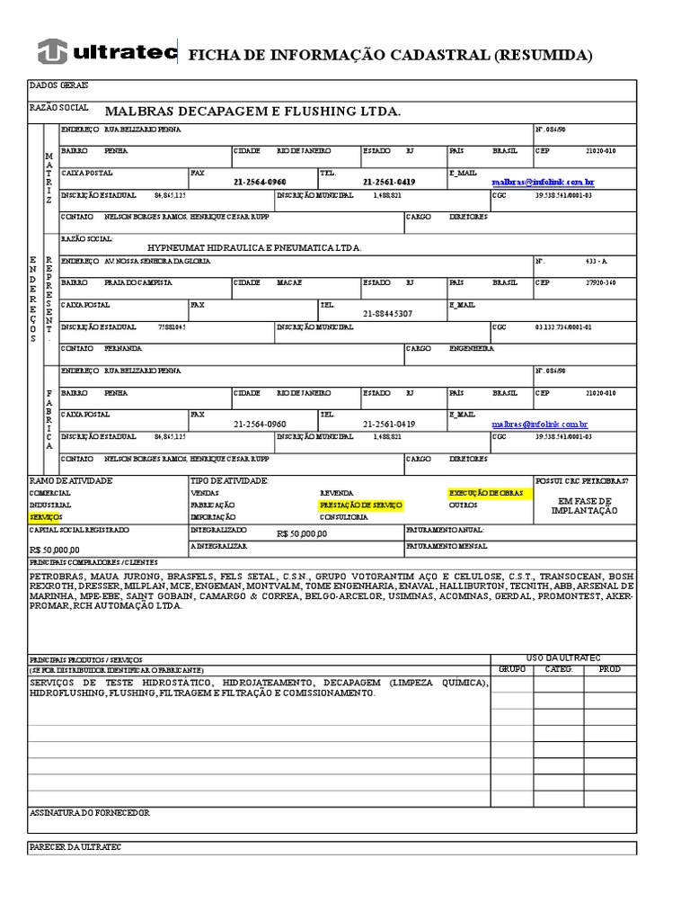 Ficha de Cadastro Modelo | PDF