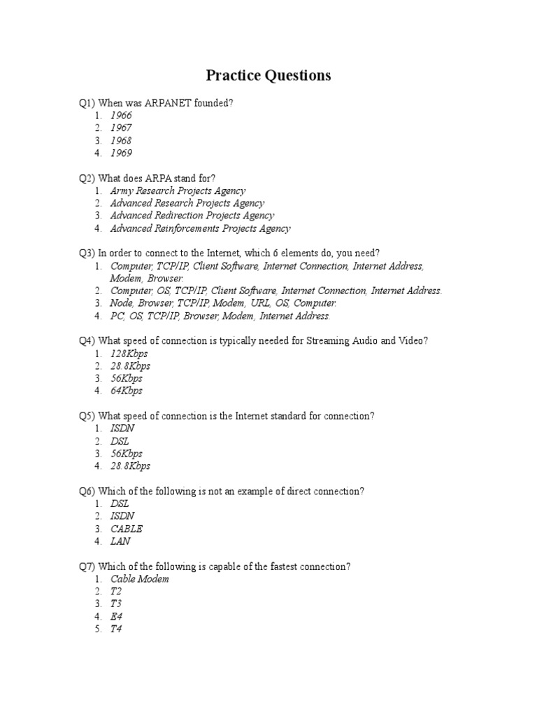 Practice Questions | PDF | Osi Model | Computer Network