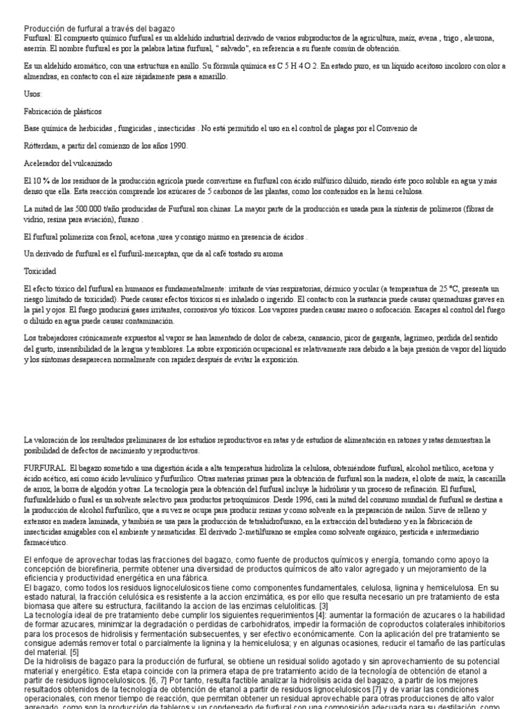Producci%C3%B3n de Furfural a Trav%C3%A9s Del Bagazo | PDF | Compuestos ...