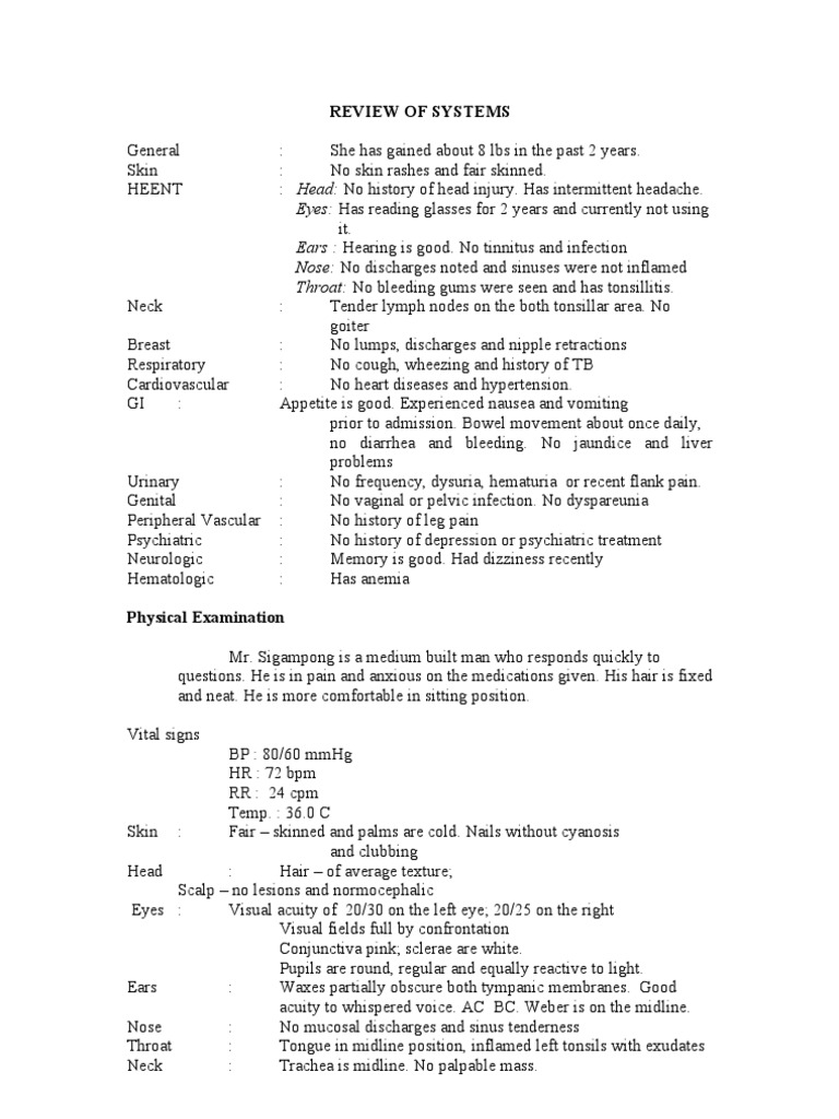 Review of Systems General Skin Heent | PDF | Physical Examination ...