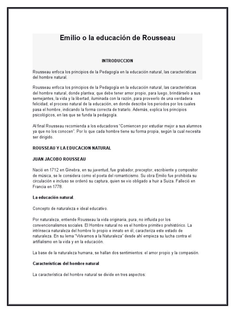 El Emilio o de La Educación | PDF | Jean-Jacques Rousseau | Autoestima