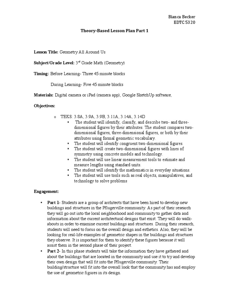 Theory Based Lesson Plan | PDF | Learning Theory (Education ...