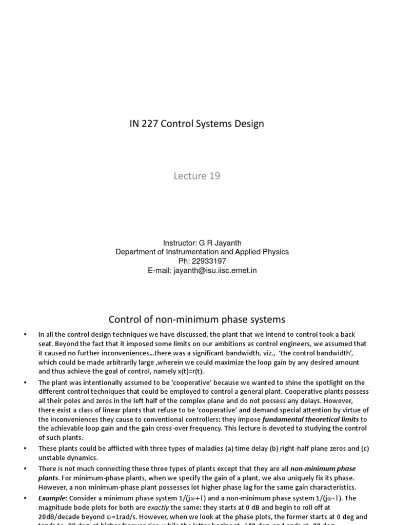 IN 227 Control Systems Design | PDF | Control Theory | Systems Theory