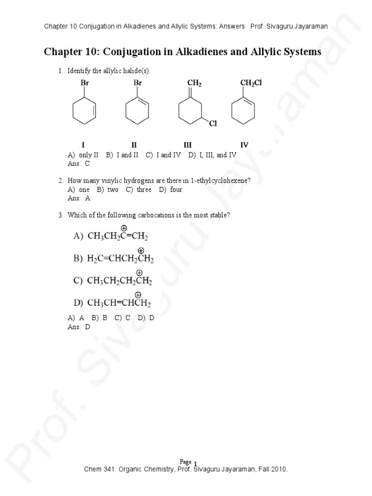 Chapter 10: Conjugation in Alkadienes and Allylic Systems | PDF | Unit ...