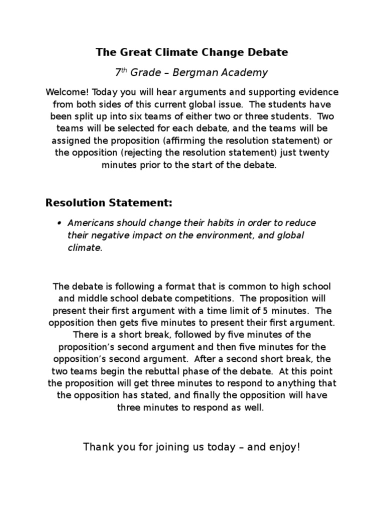 Climate Change Debate Format Guide | PDF | Social Science | Law