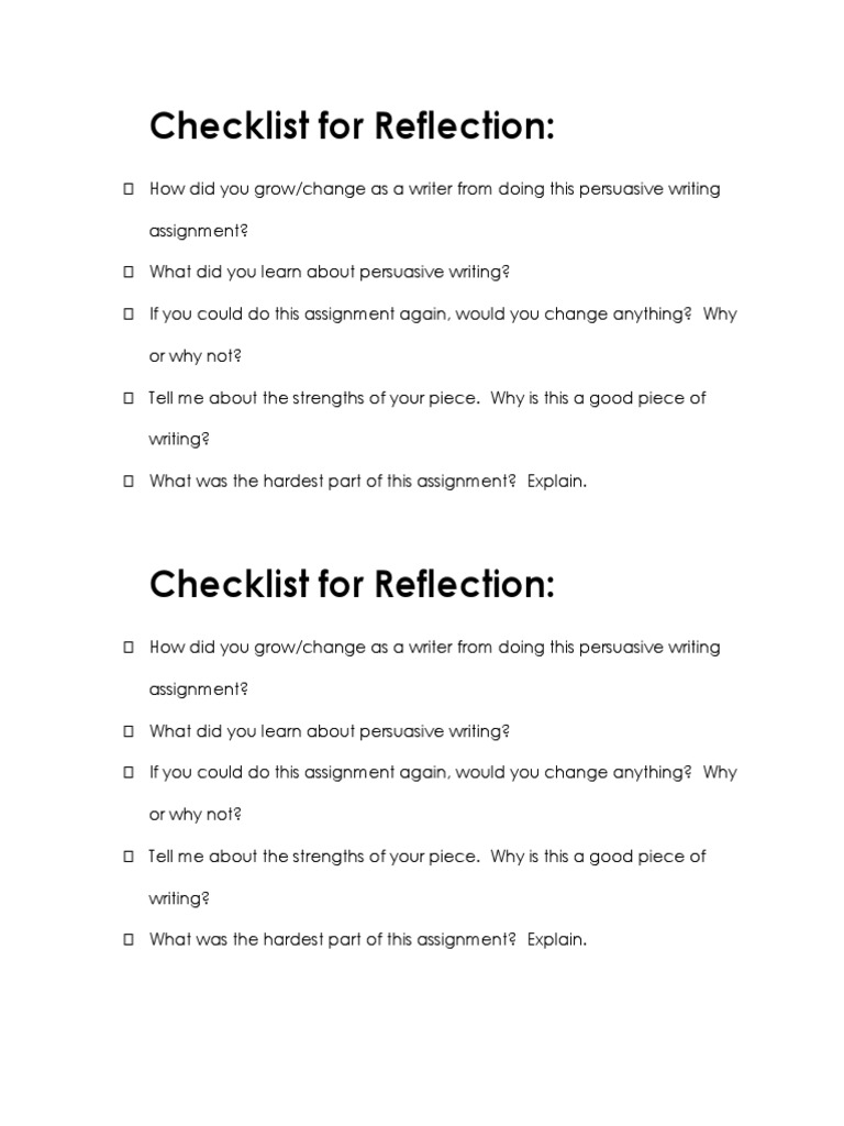 Checklist For Reflection | PDF