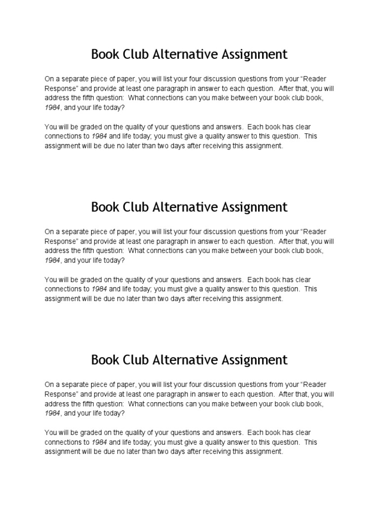 Book Club Assignment on 1984 Connections | PDF