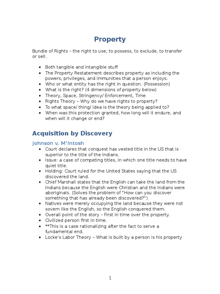 Analysis of Key Property Law Concepts Through an Examination of the ...