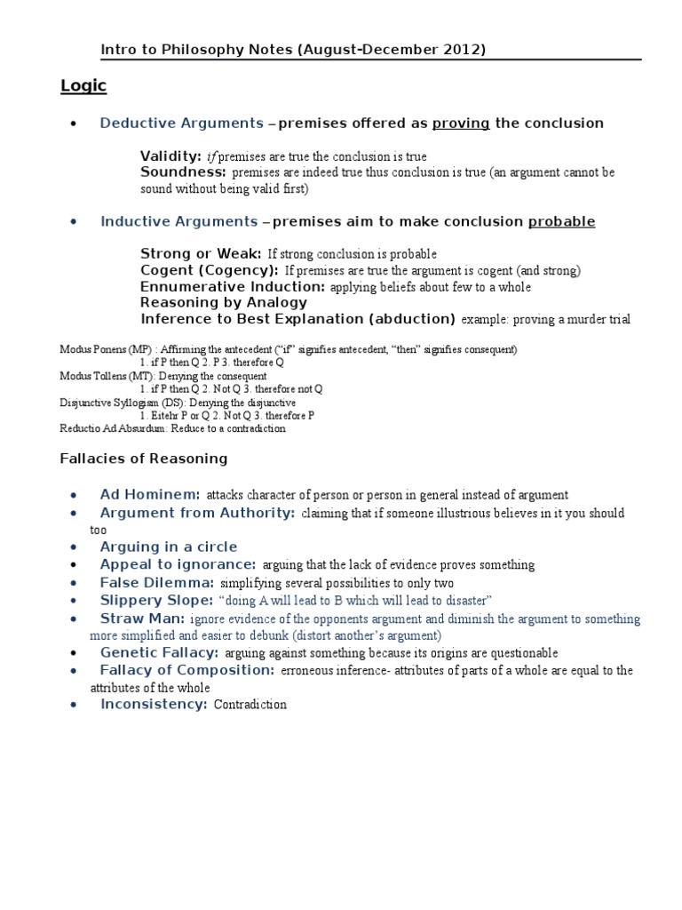 Intro to Philosophy Notes Cheat Sheet | Argument | Propositional Attitudes