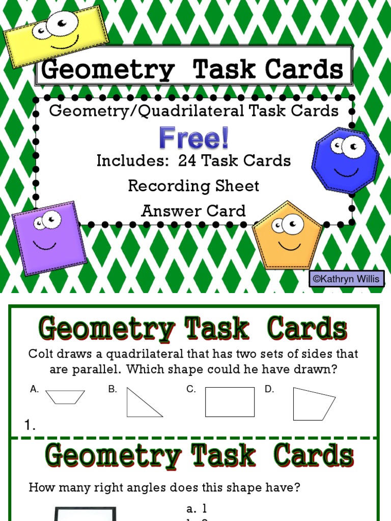 Geometry/Quadrilateral Task Cards Includes: 24 Task Cards Recording ...