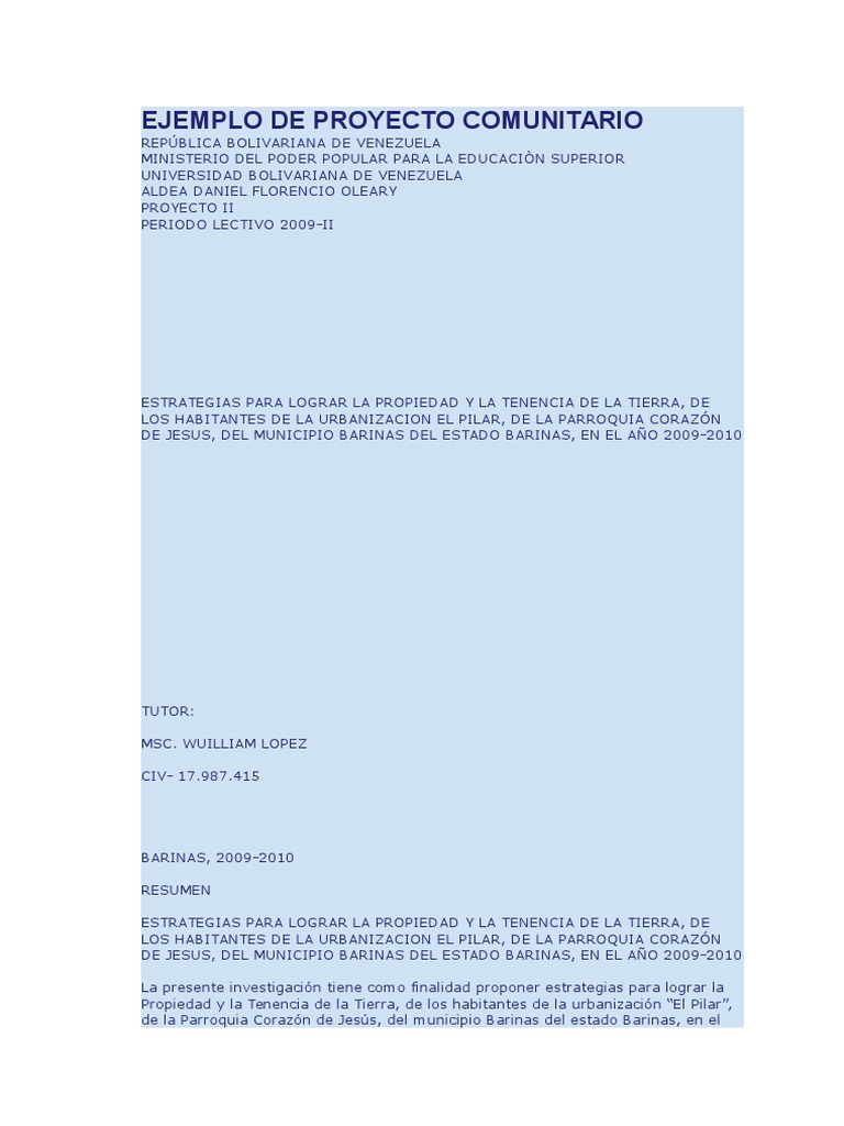 Ejemplo de Proyecto Comunitario | PDF | Agricultura | Propiedad