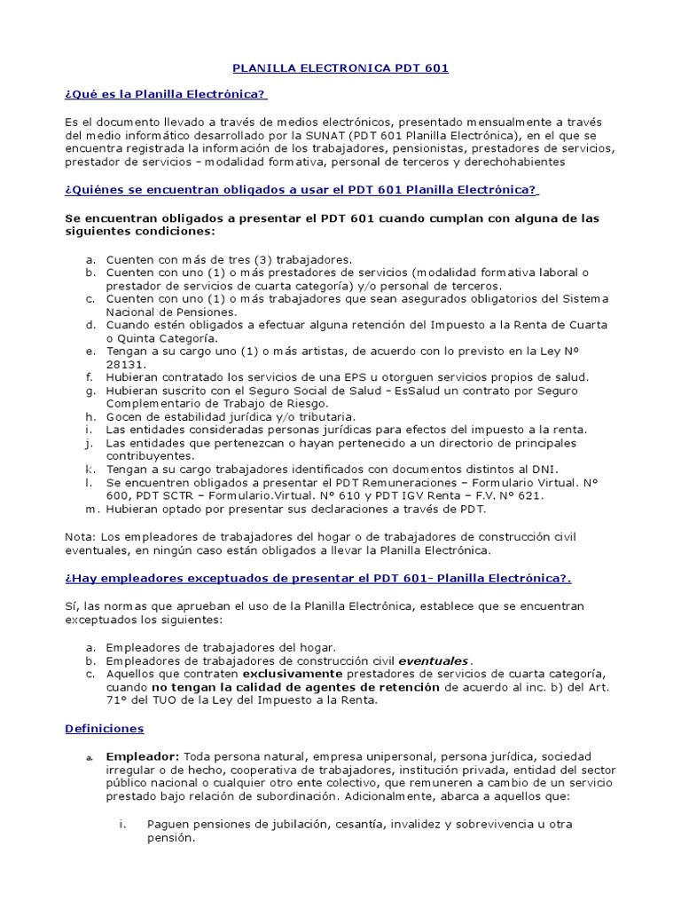 Planilla Electronica PDT 601 | PDF | Derecho laboral | Pensión