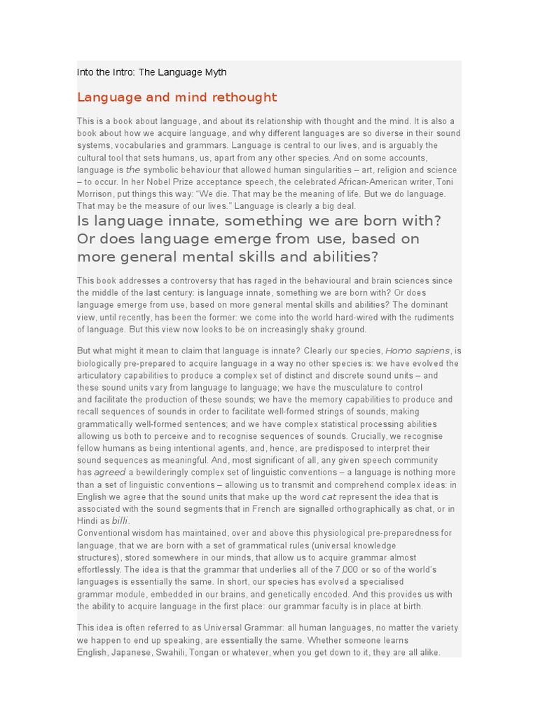 Is Language Innate, Something We Are Born With? or Does Language Emerge ...