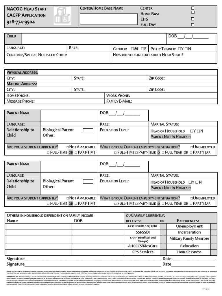 Nacog Head Start | PDF | Social Security Number | Temporary Assistance ...