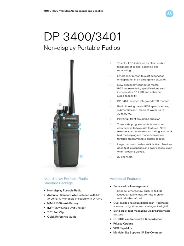 Motorola DP 3400 - DataSheet | PDF | Frequency Modulation | Decibel