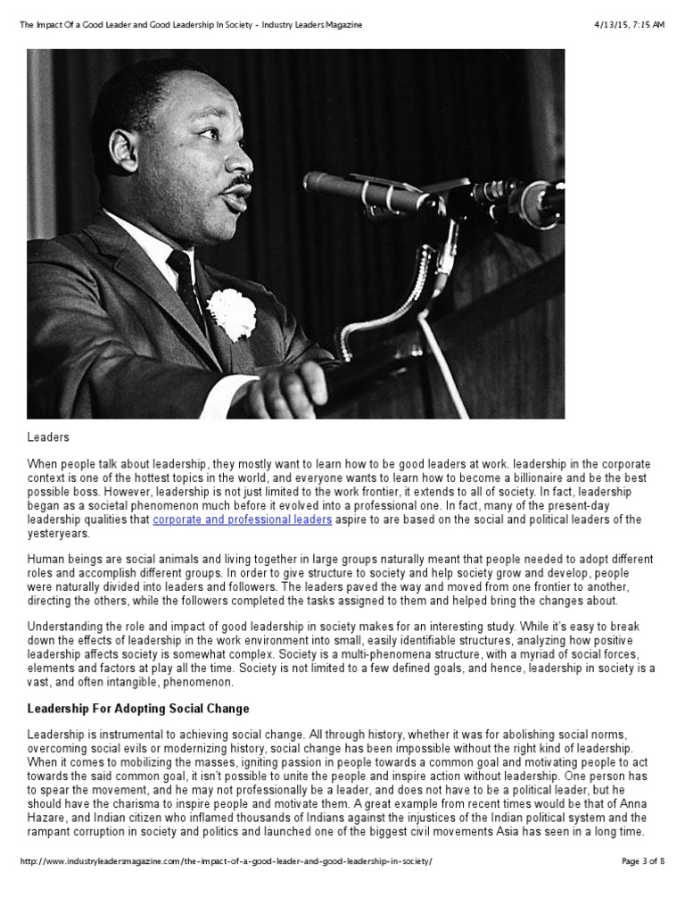 Leadership's Societal Impact | PDF | Leadership | Society