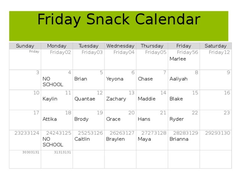 May Snack Calendar | PDF