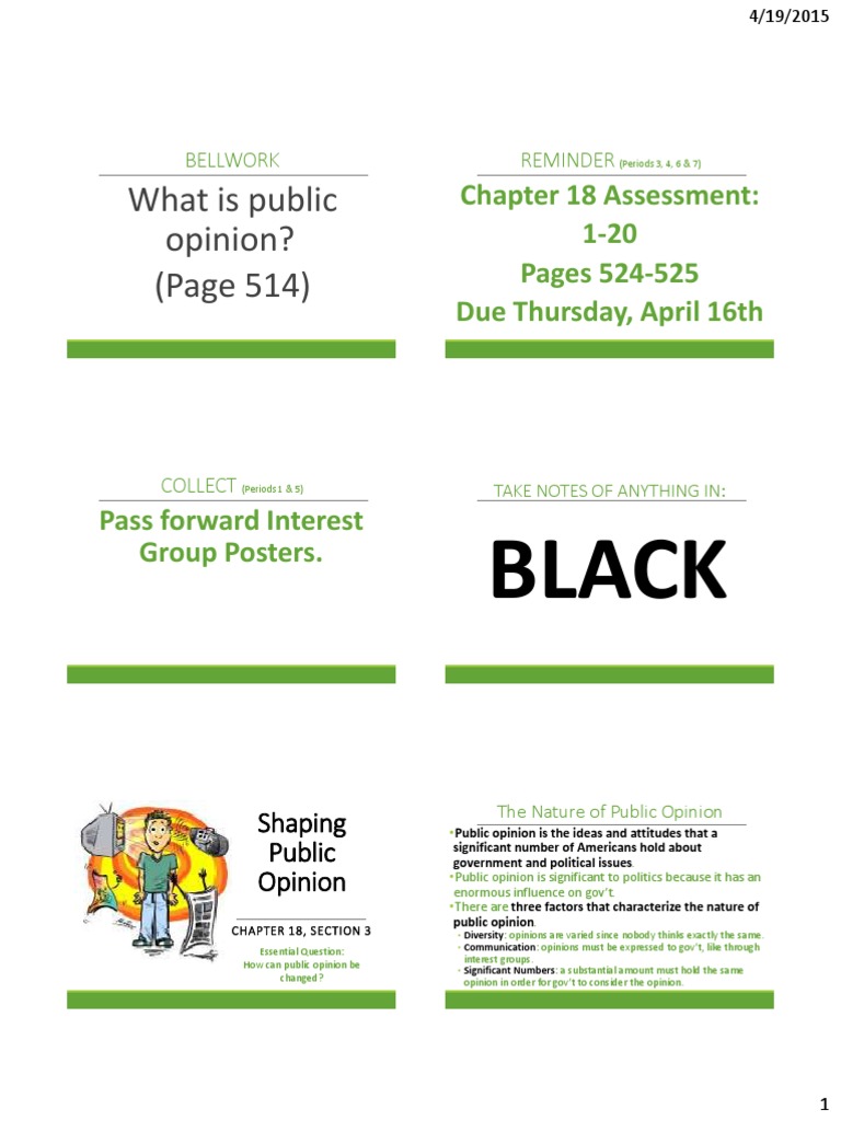 Shaping Public Opinion & Measuring Public Opinion (Chapter 18, Section 3 & 4) | PDF | Opinion ...