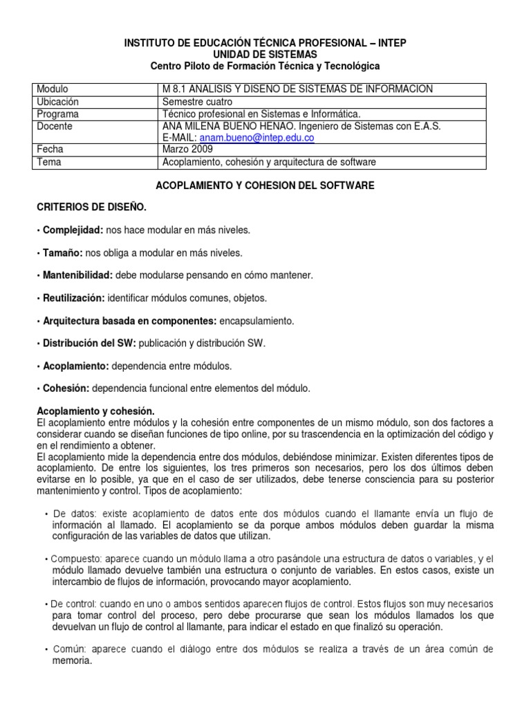 Acoplamiento y Cohesion Del Software | Descargar gratis PDF | Programa de computadora | Programación