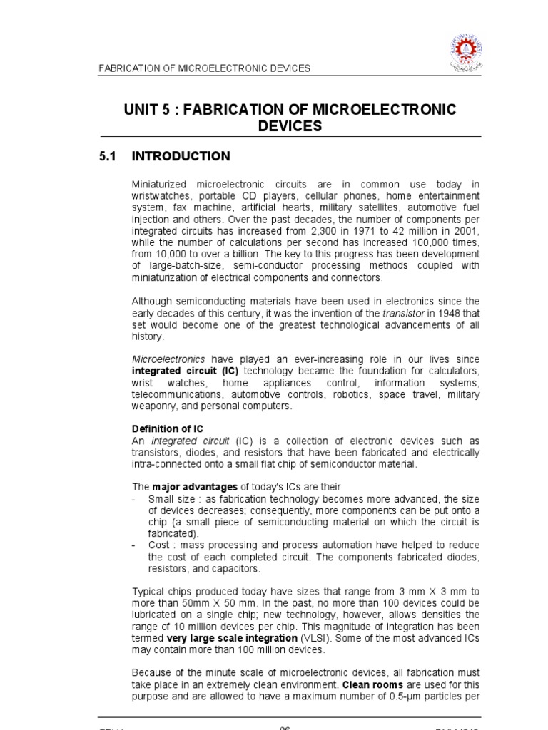 Chapter 5 Fabrication of Microelectronic Devices | PDF | Semiconductor ...