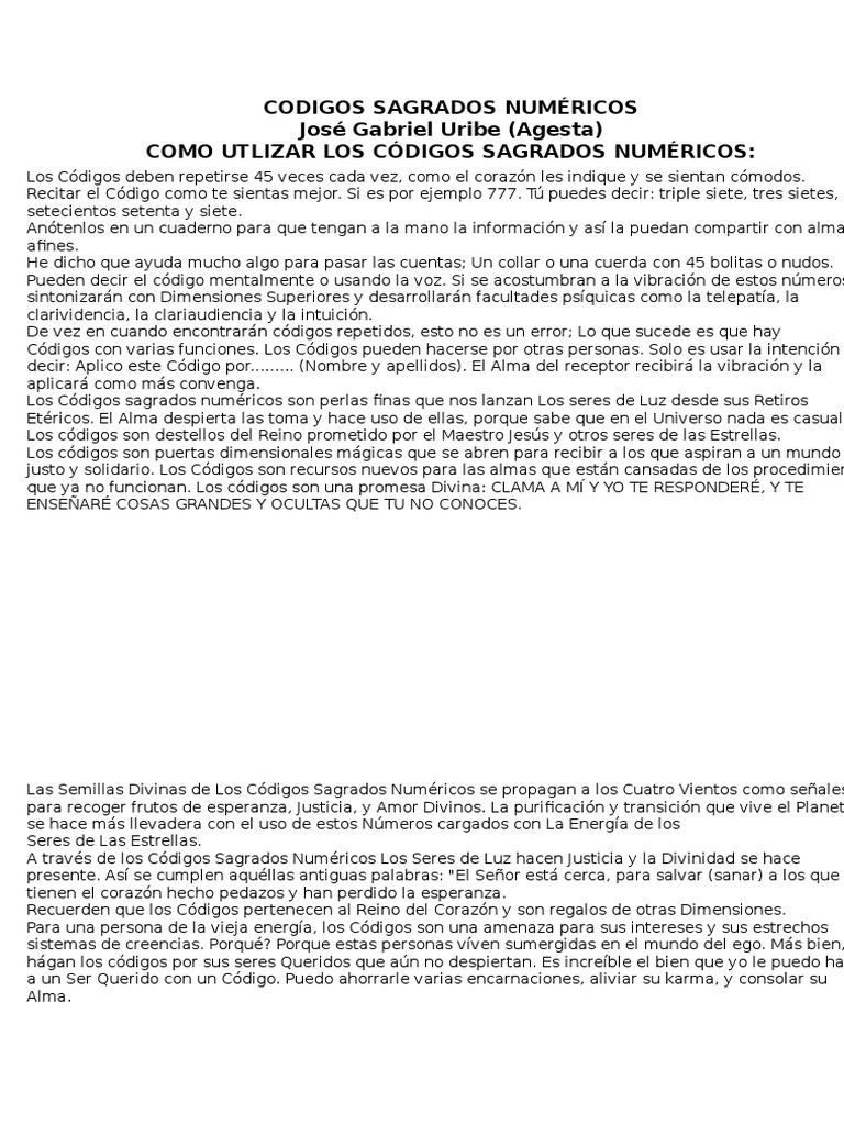 Codigos Sagrados Numericos Recopilacion 16 04 15 | PDF | Amor | Alma